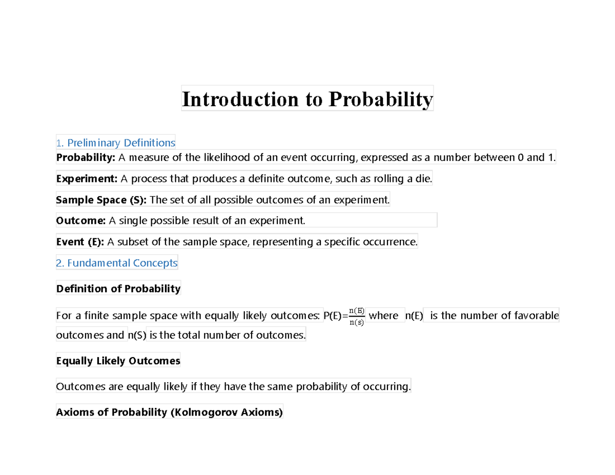M1002 Probability Notes: Key Concepts and Definitions - Studocu