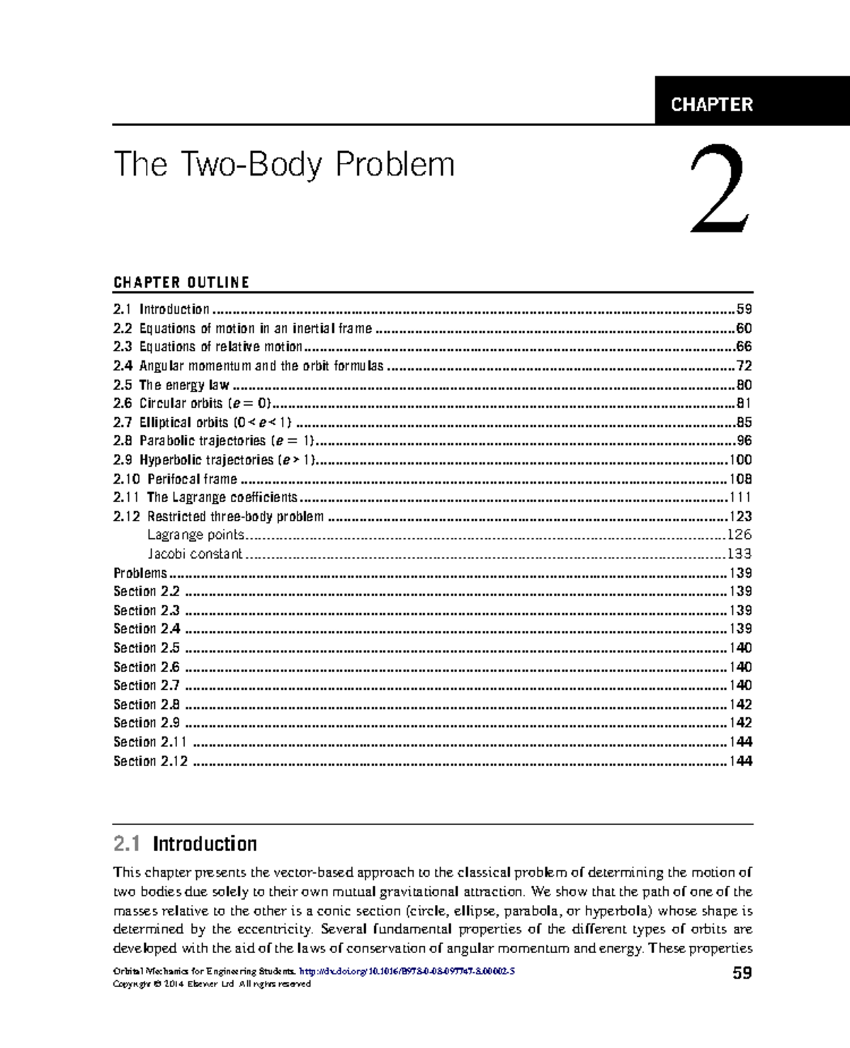 Chapter 2: The Two-Body Problem in Orbital Mechanics (ENGR 2014) - Studocu