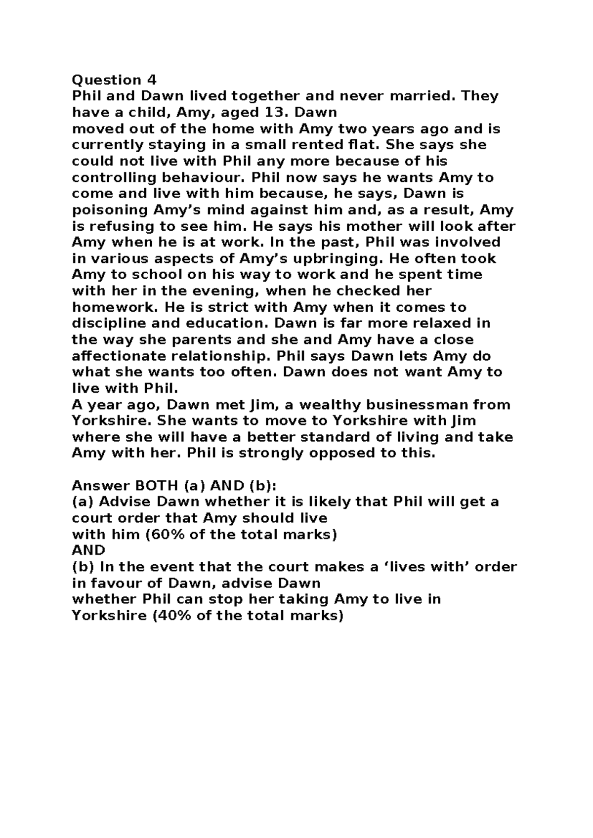 Exam Practice Question: Child Custody and Relocation Issues (Law 101 ...