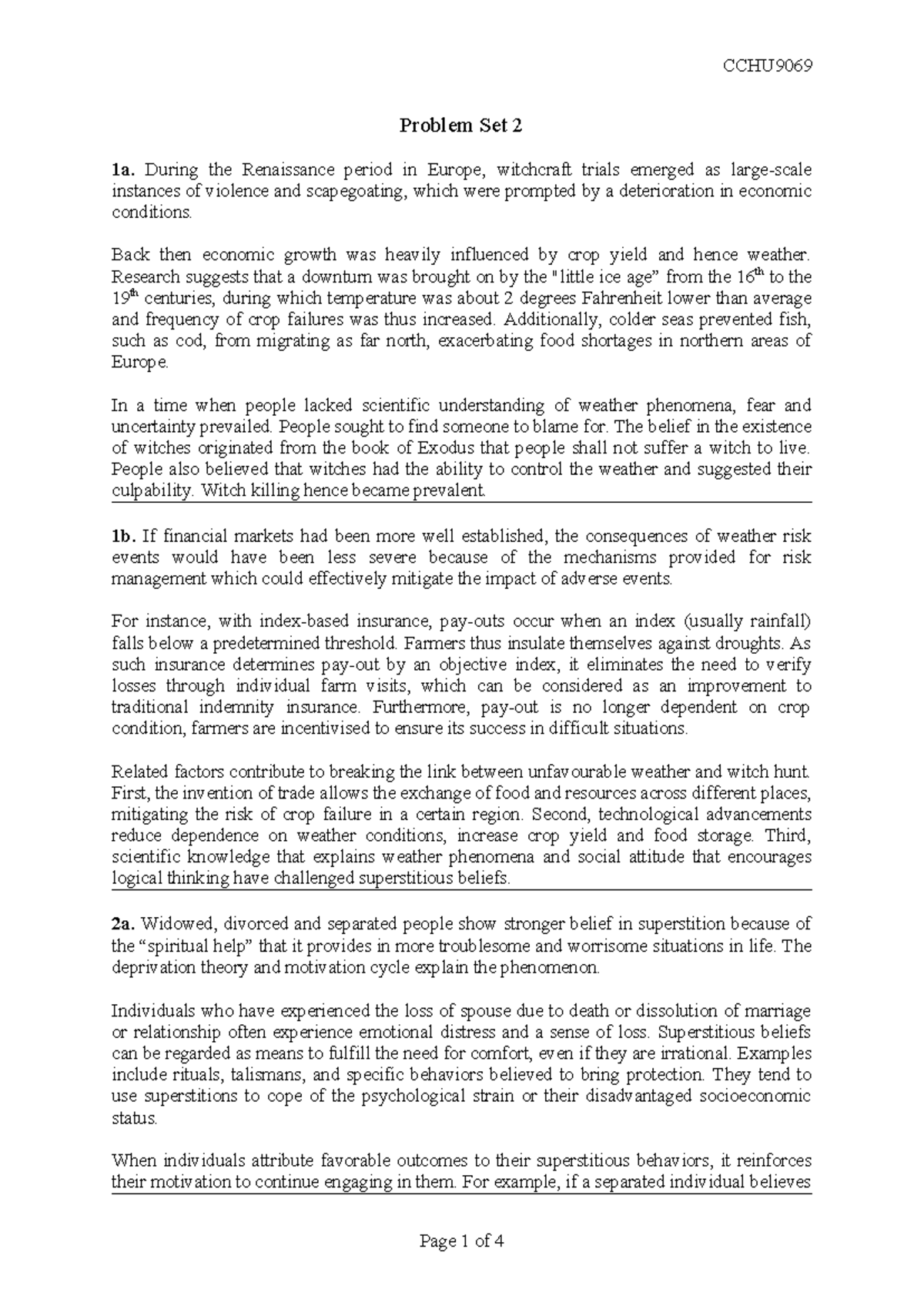 CCHU9069 Problem Set 2: Witchcraft, Superstition, and Economic Factors ...