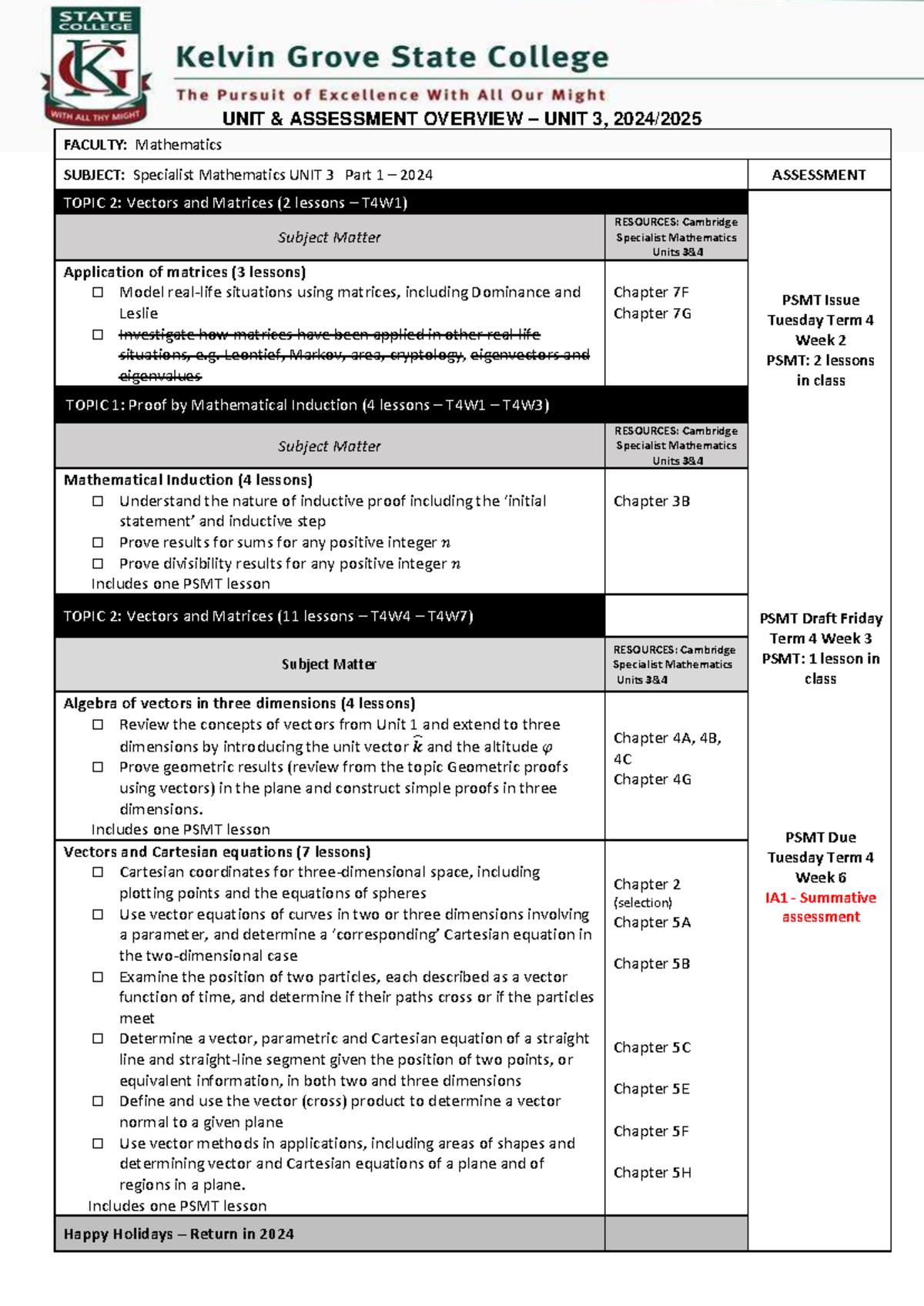 Specialist Mathematics Unit 3 Assessment Overview 2024 - Studocu