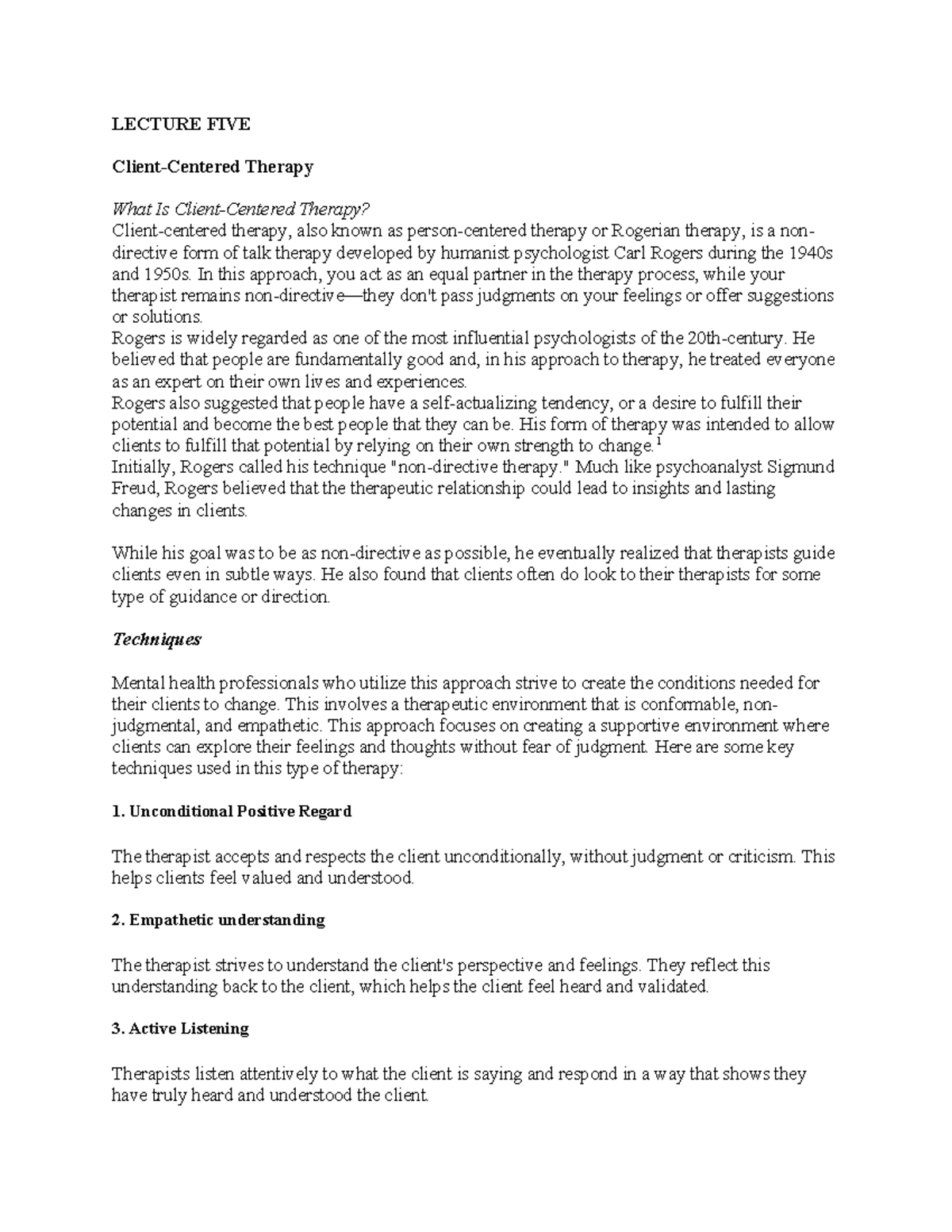 PSY 420 Lecture 5: Understanding Therapy Techniques and Approaches ...