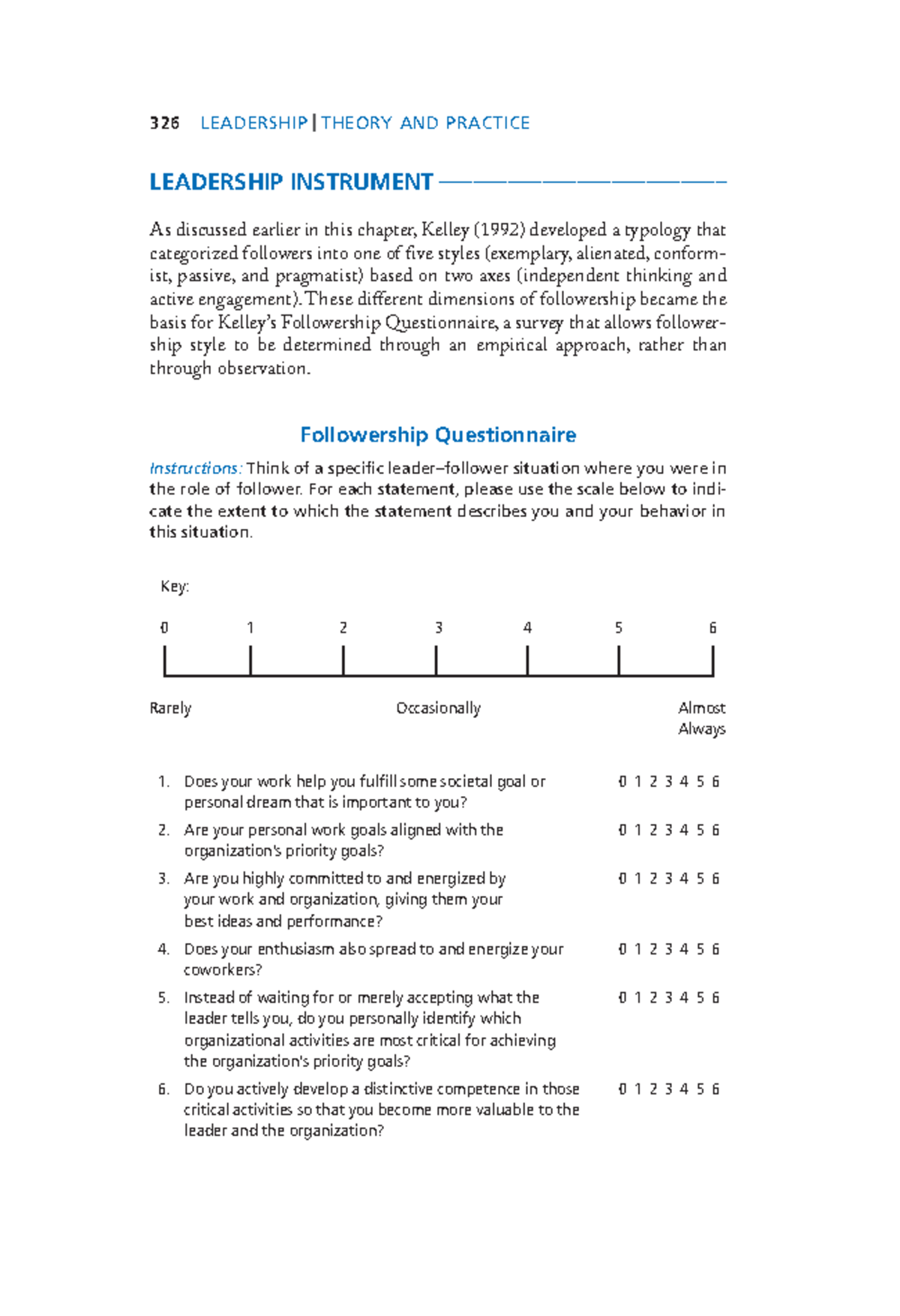 Followership Questionnaire: Analyzing Leadership Styles in 326 - Studocu