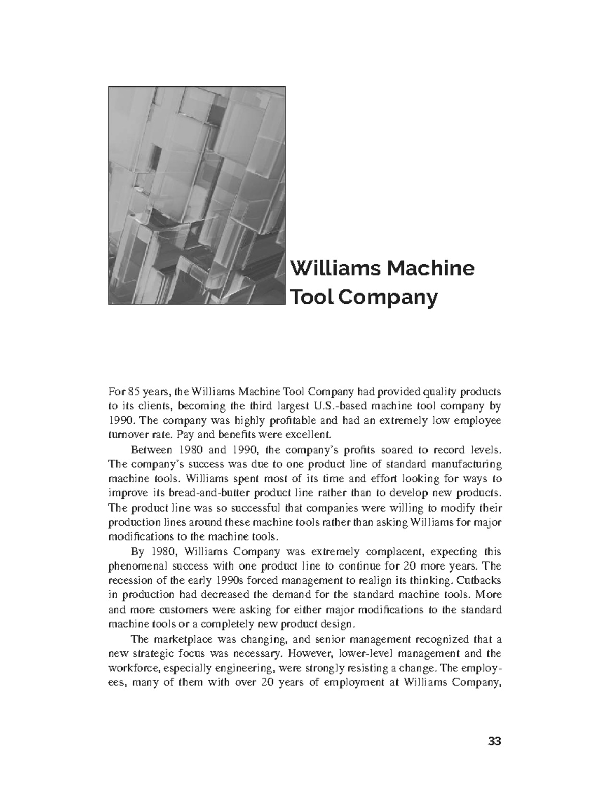 Case Study: Williams Machine Tool Co. - Challenges & Changes - Studocu