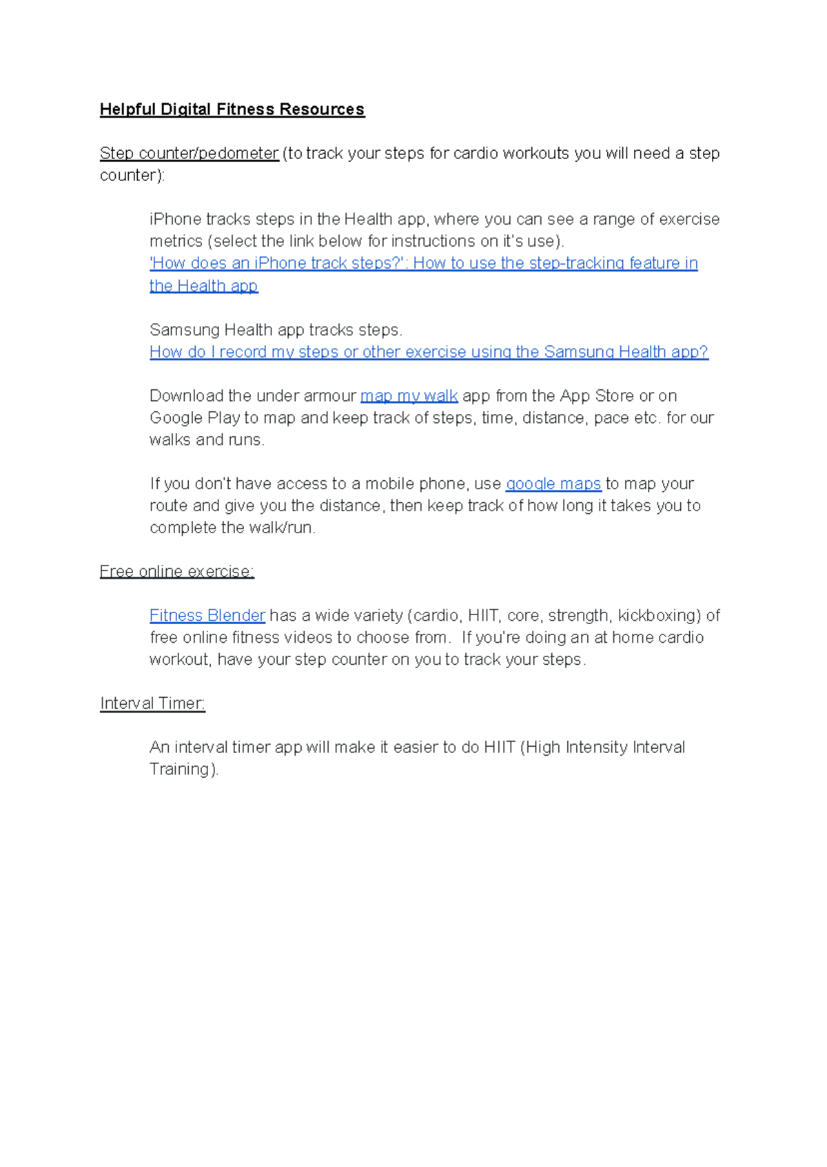 Digital Fitness Resources: Step Tracking & Workout Apps - Studocu