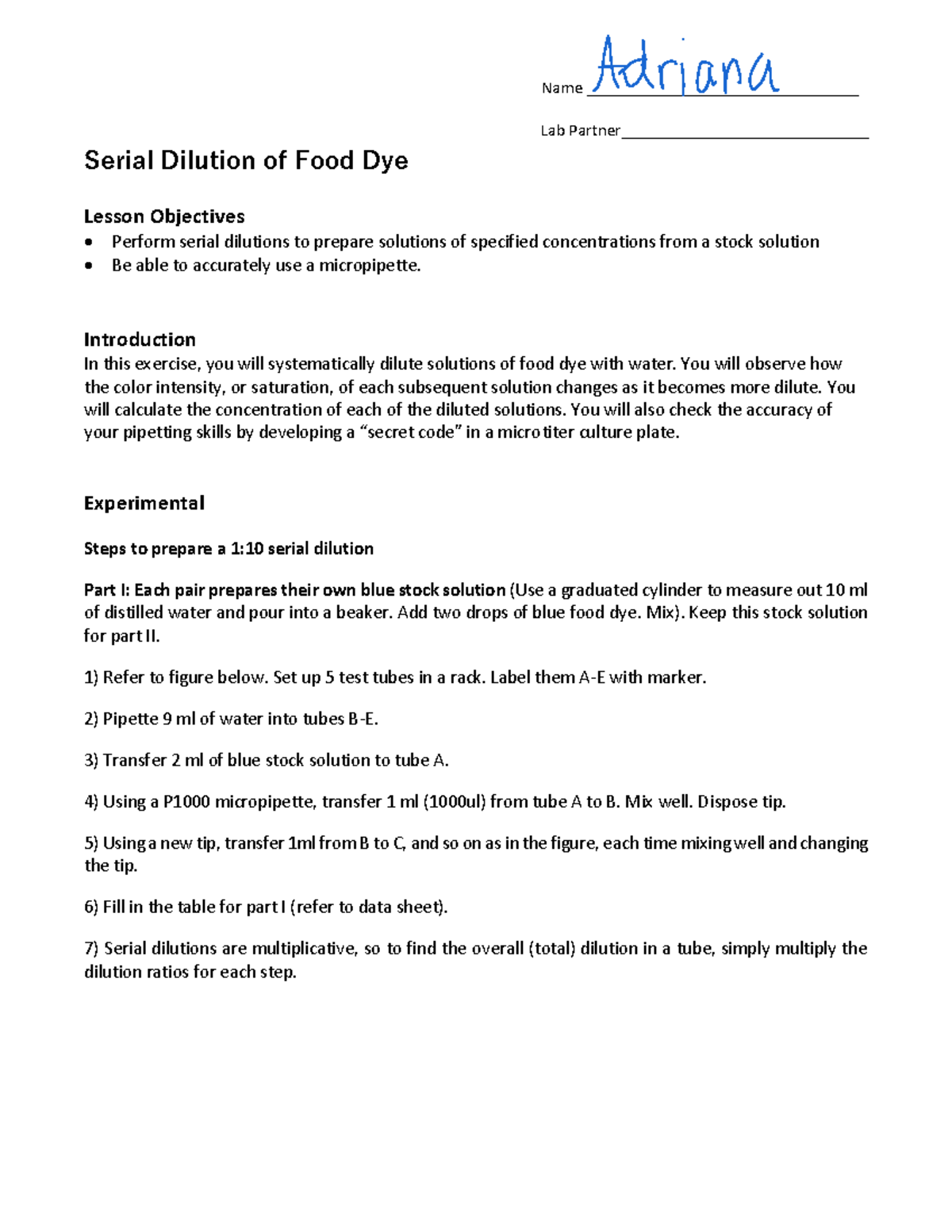 Lab 6: Serial Dilution Experiment of Food Dye Solutions - Studocu