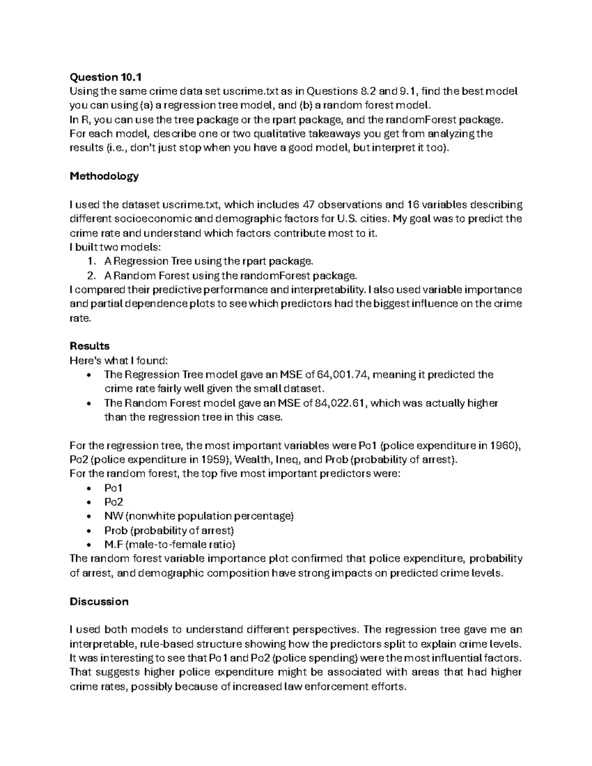 Homework 7: Crime Prediction Models Using Regression Tree & Random Forest - Studocu