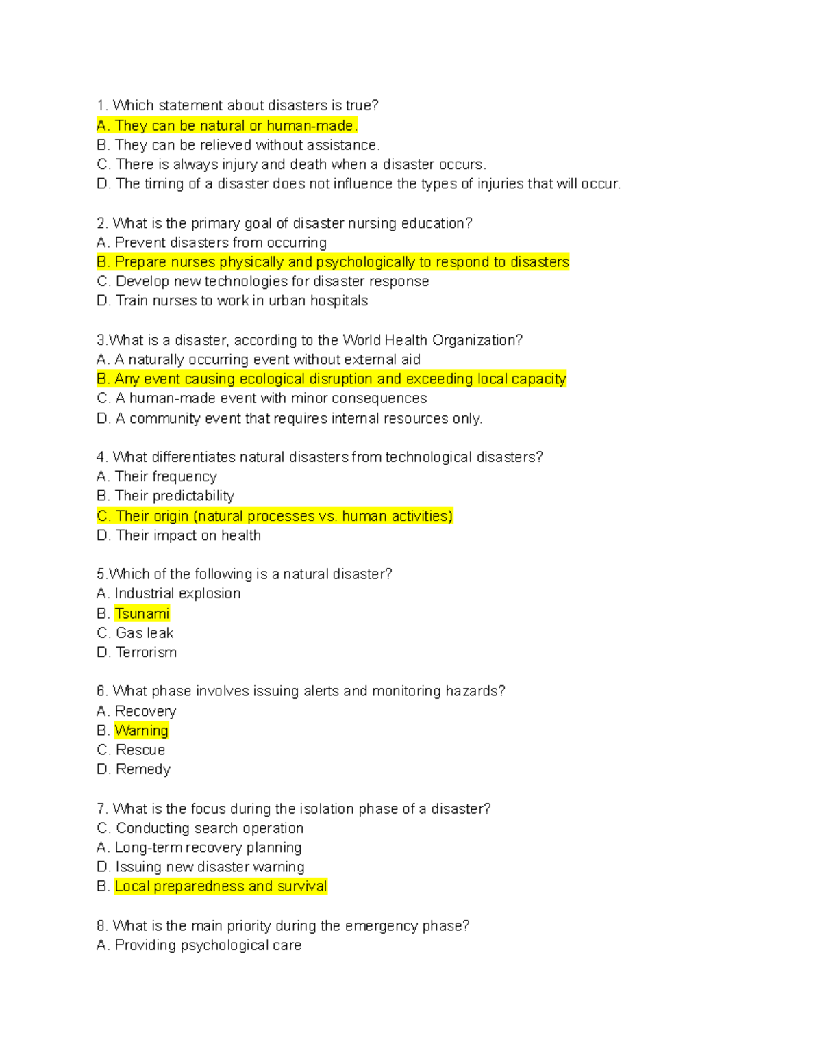 Disaster Nursing Quiz Questions for Course NUR 101: Final Exam Prep ...
