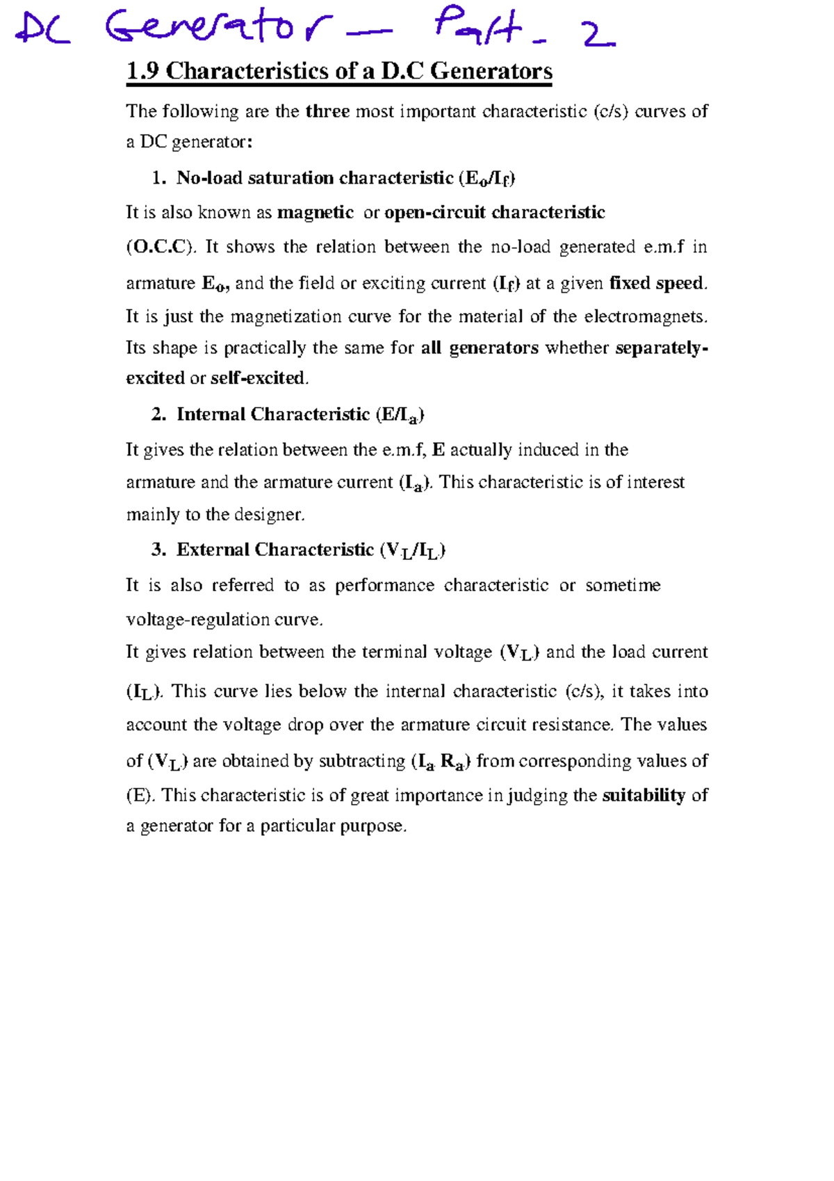 DC Generator Characteristics and Performance Analysis - EE 101 - Studocu