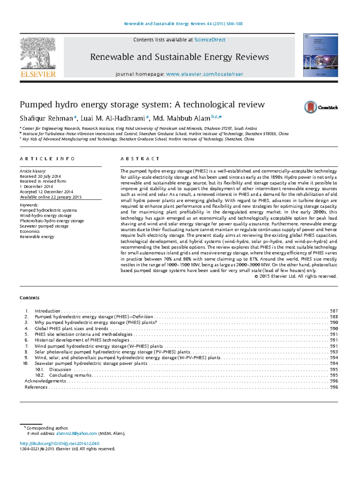 Pumped Hydro Energy Storage Systems: A Comprehensive Review (PHES ...