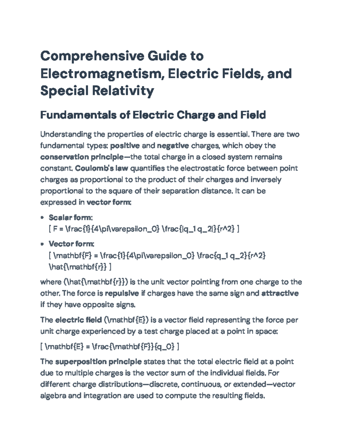 Comprehensive Guide to Electromagnetism, Electric Fields & Special ...