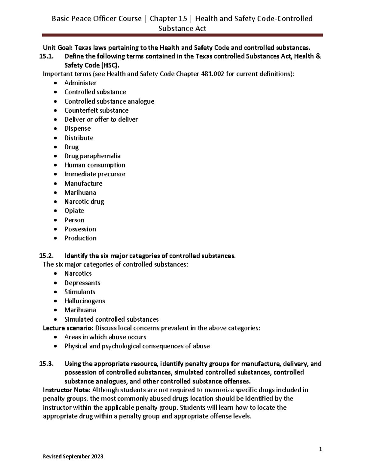 Basic Peace Officer Course: Chapter 15 - Health & Safety Code Overview ...