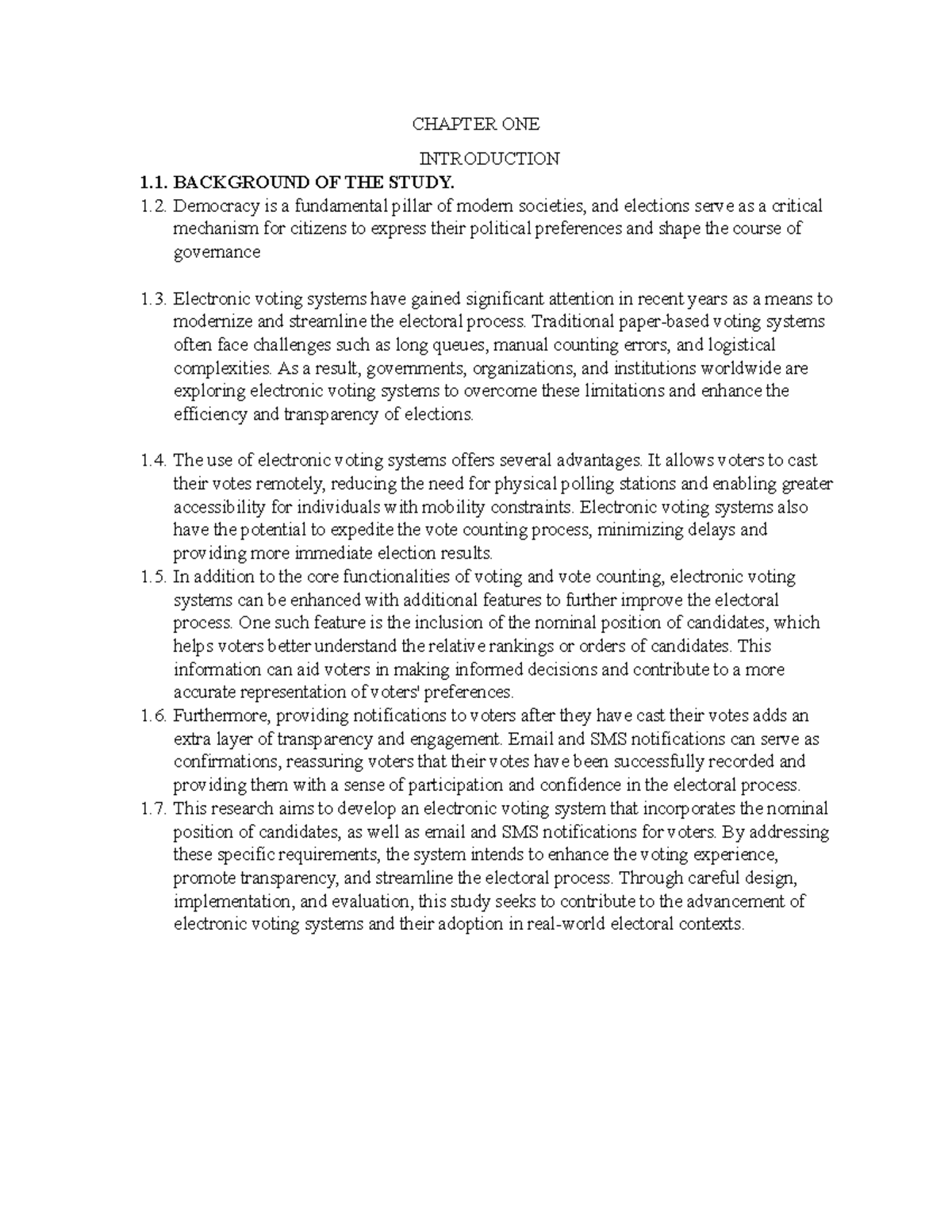 Chapter 1: Final Year Project on Electronic Voting System (EVS) - Studocu