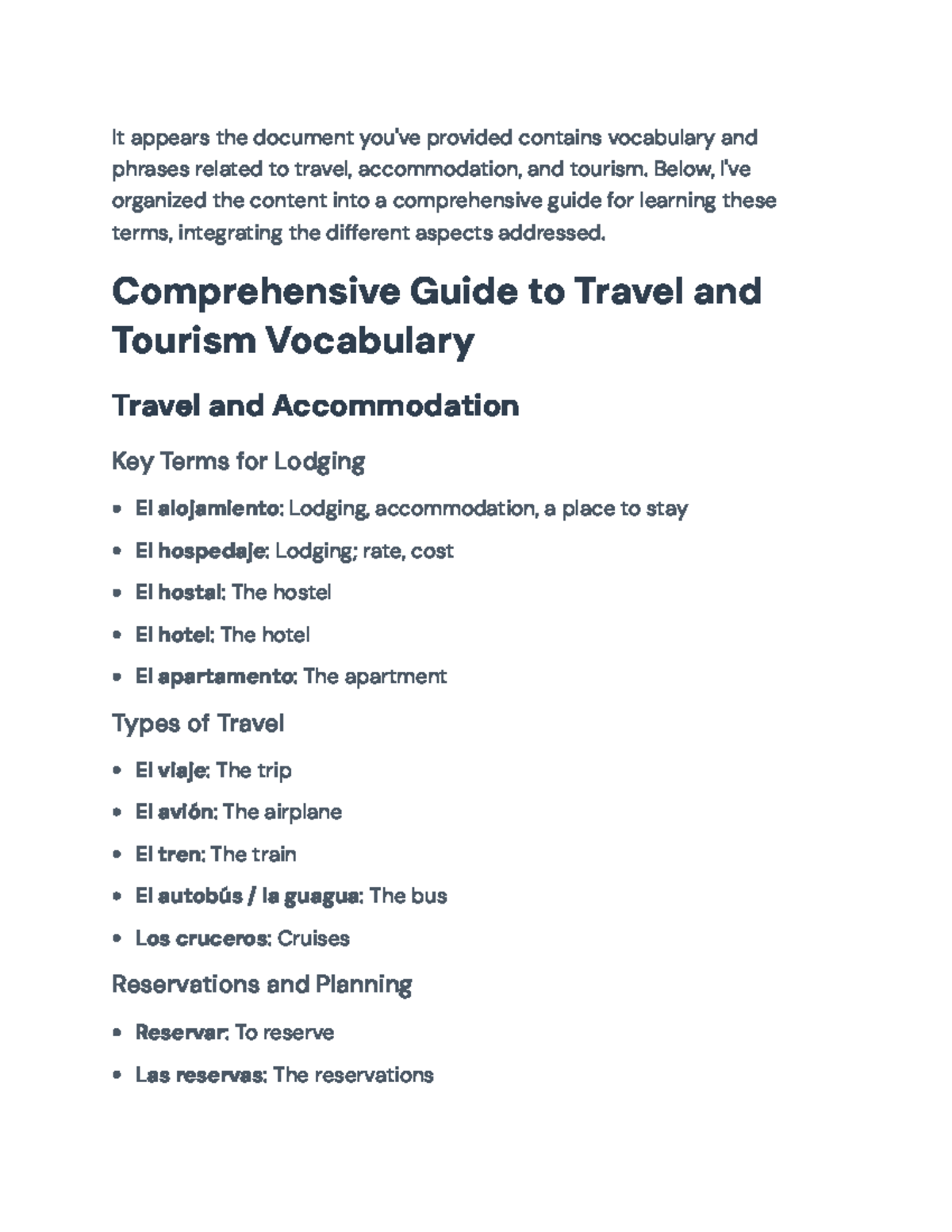 Comprehensive Guide to Travel and Tourism Vocabulary - It appears the ...