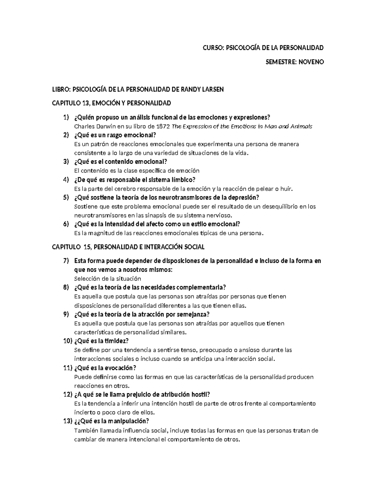 Cuestionario Módulo 3: Psicología de la Personalidad - Capítulos 13 y ...