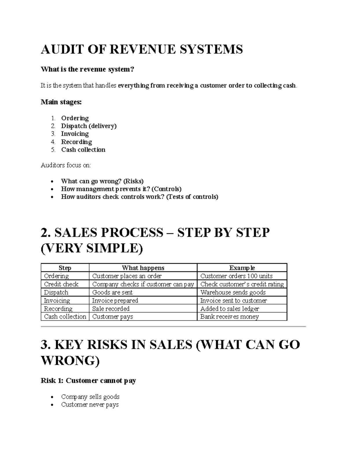 AUDIT OF REVENUE SYSTEMS: Key Risks and Controls Analysis - Studocu