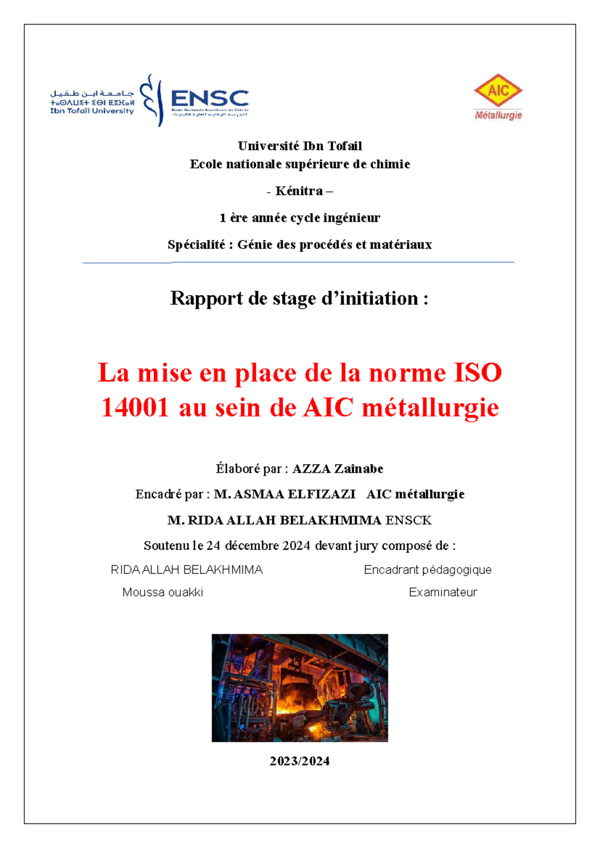 Rapport de Stage d’Initiation : Mise en Place de la Norme ISO 14001 (1er Année) - Studocu