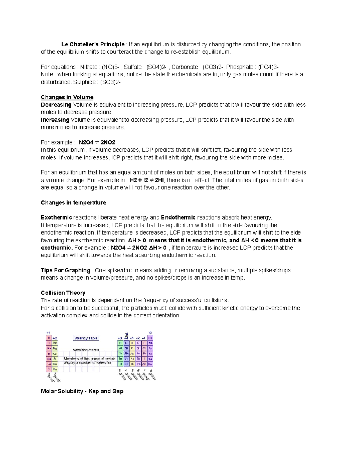 Chemistry Open Book Notes: Le Chatelier's Principle & Equilibrium ...