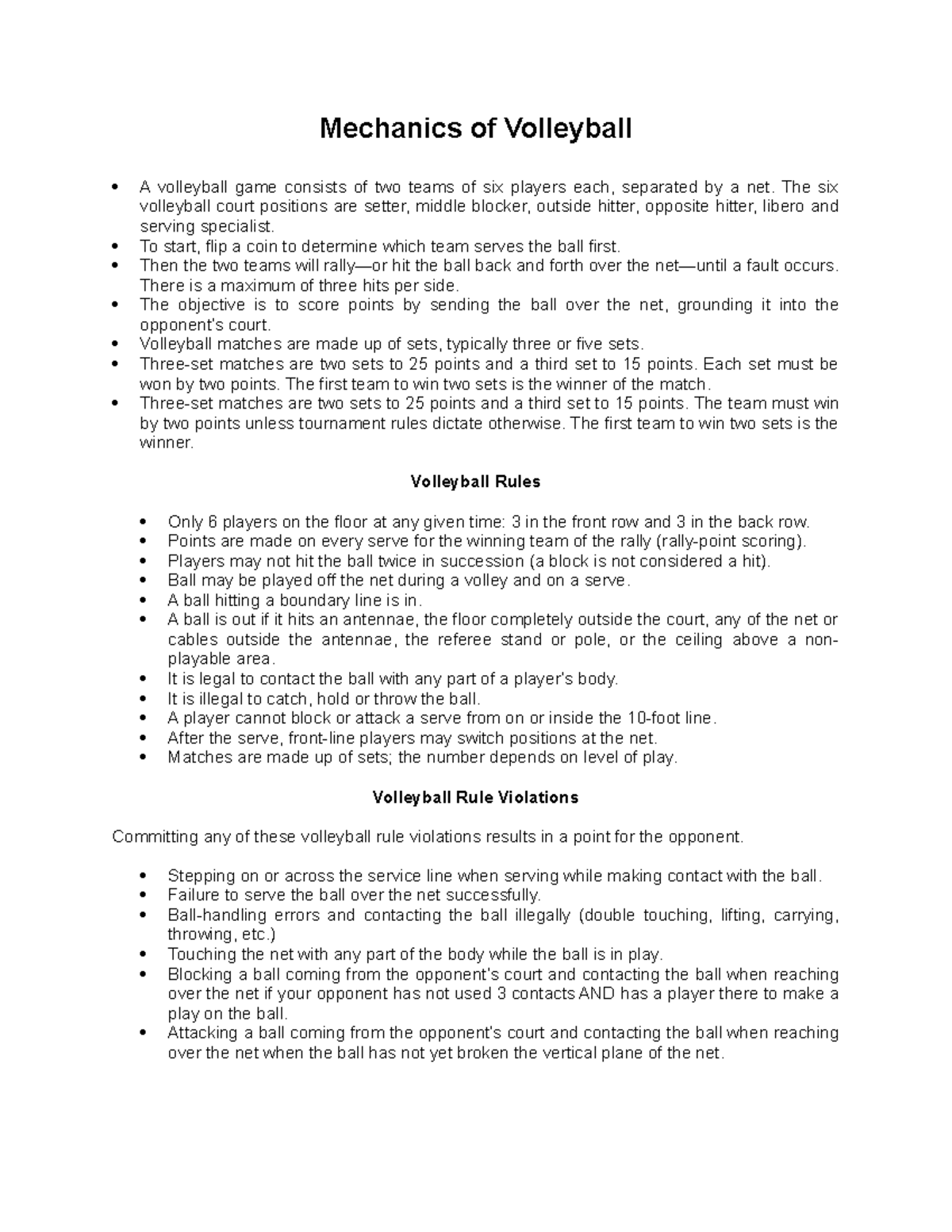 Volleyball Rules For Elementary Students