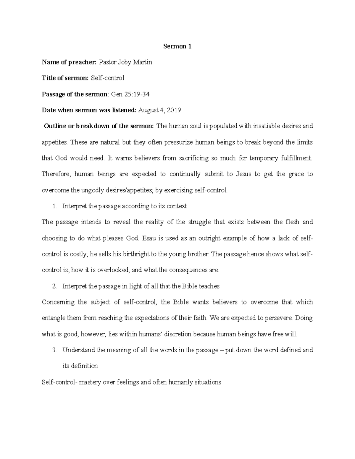 Outline or breakdown of the sermon The human soul is populated with ...