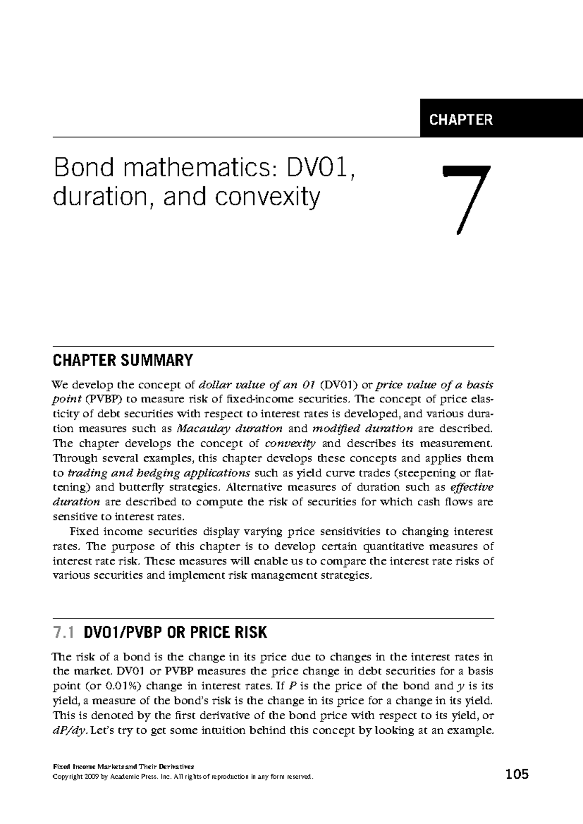 CH7 Bond Mathematics: DV01, Duration, and Convexity Summary - Studeersnel