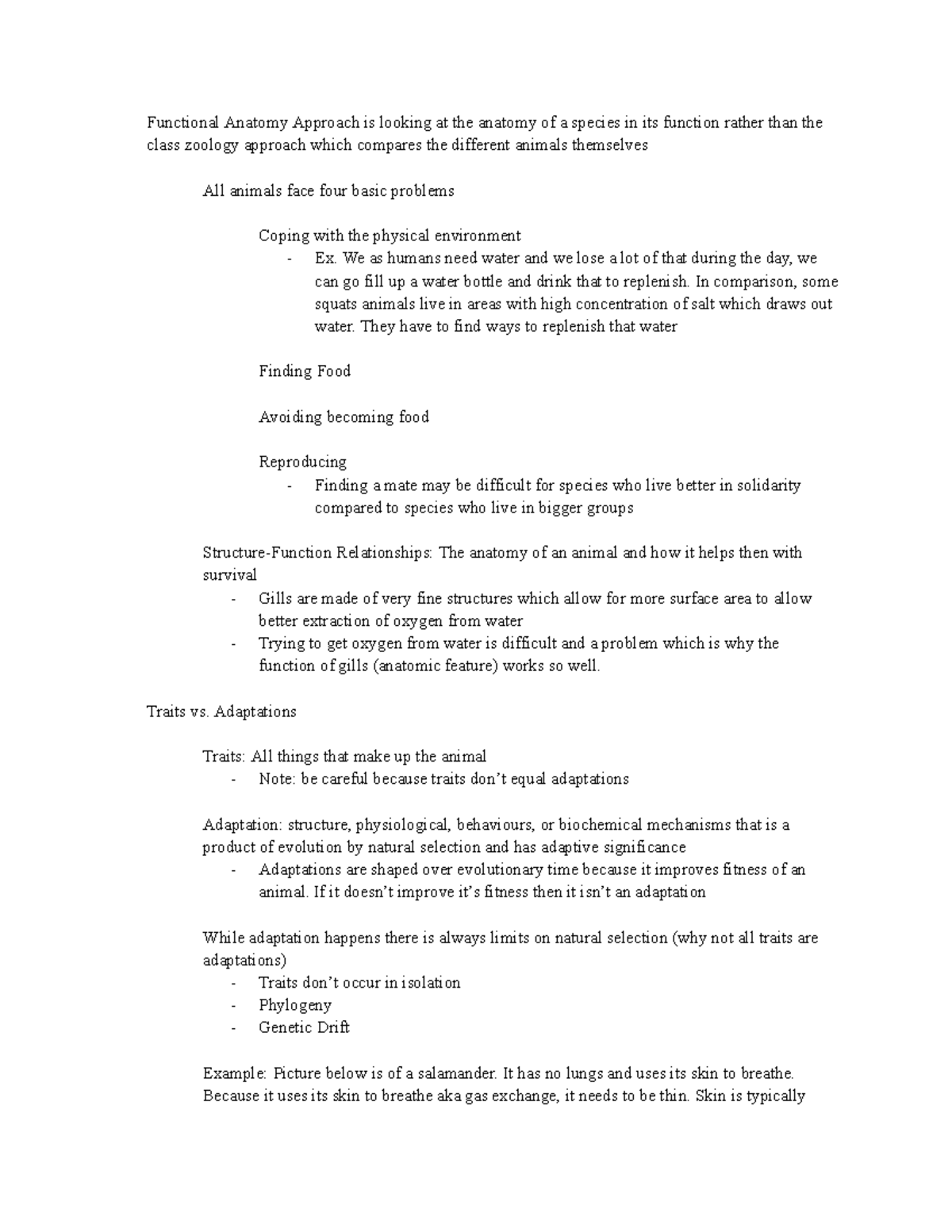 BIO2135 Functional Anatomy: Adaptations and Evolutionary Mechanisms ...