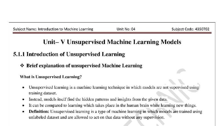 Iml unit5 - ml notes - Subject Name: Introduction to Machine Learning ...
