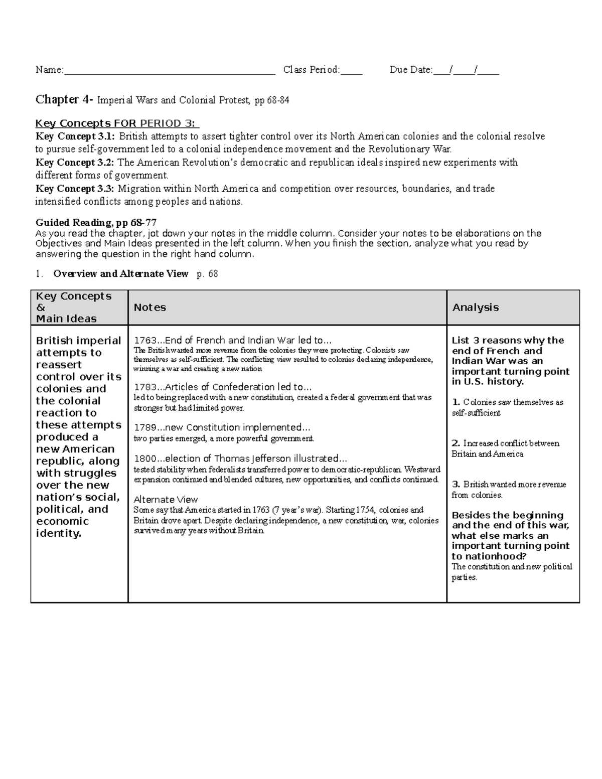Amsco Guided Reading Chapter 4: Imperial Wars & Colonial Protests - Studocu