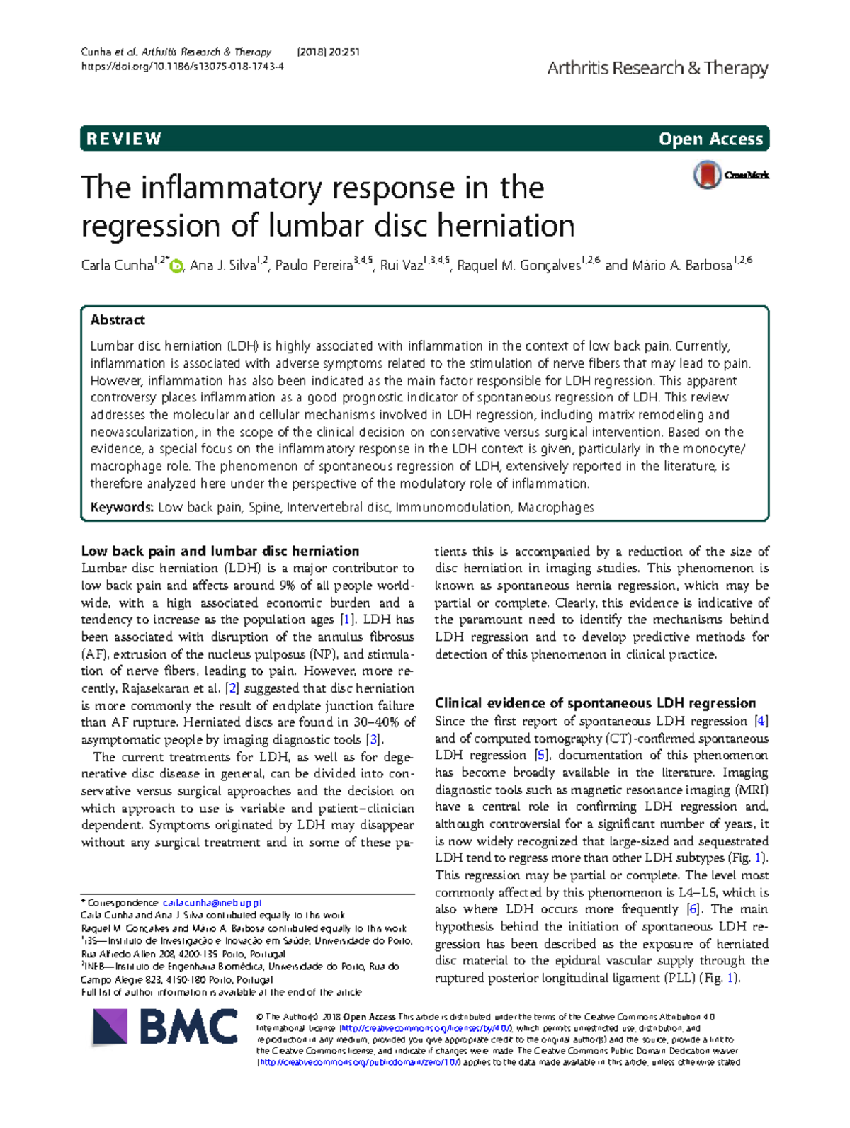 Cunha et al. 2018 - Inflammatory Response in Lumbar Disc Herniation ...