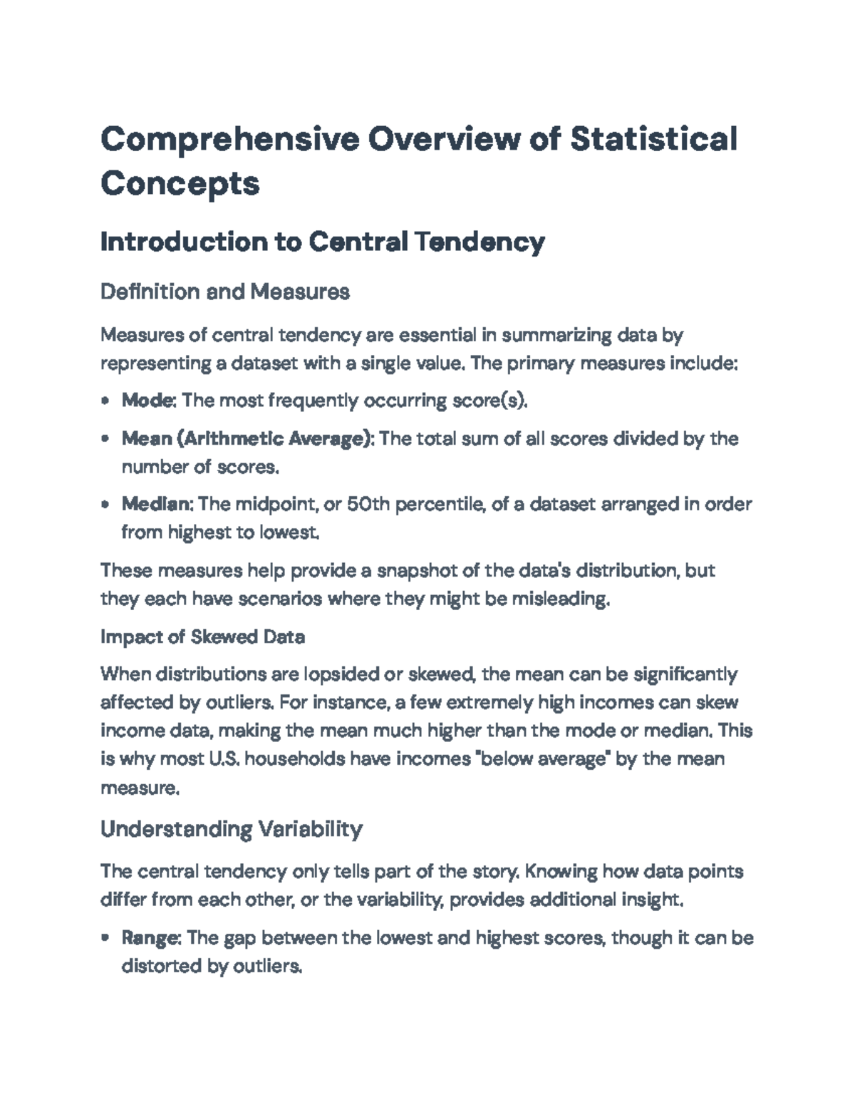 Statistical Concepts Overview: Measures of Central Tendency ...