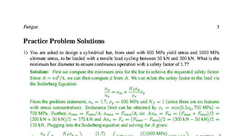 DT4 Fatigue Practice Problem Solutions and Calculations - Studocu