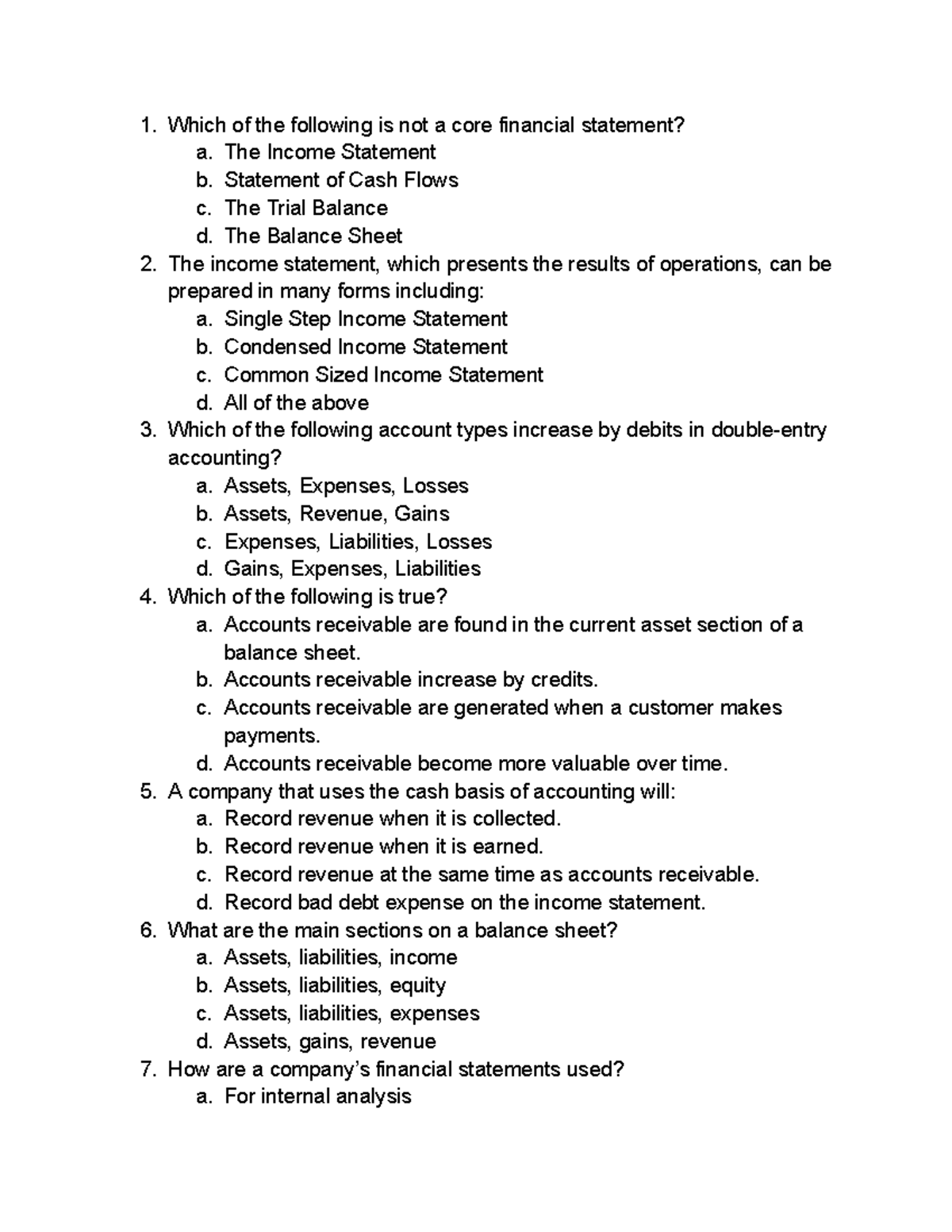Accounting 101 Practice Test: Core Financial Statements & Concepts ...