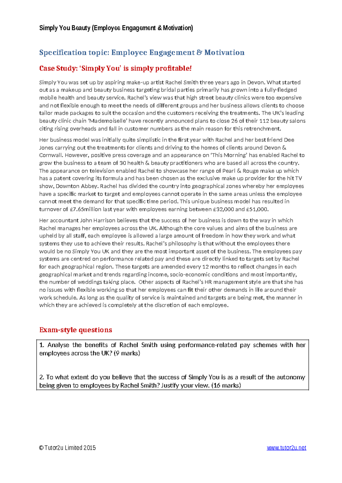 Employee Engagement & Motivation Case Study: Simply You Beauty - Studocu