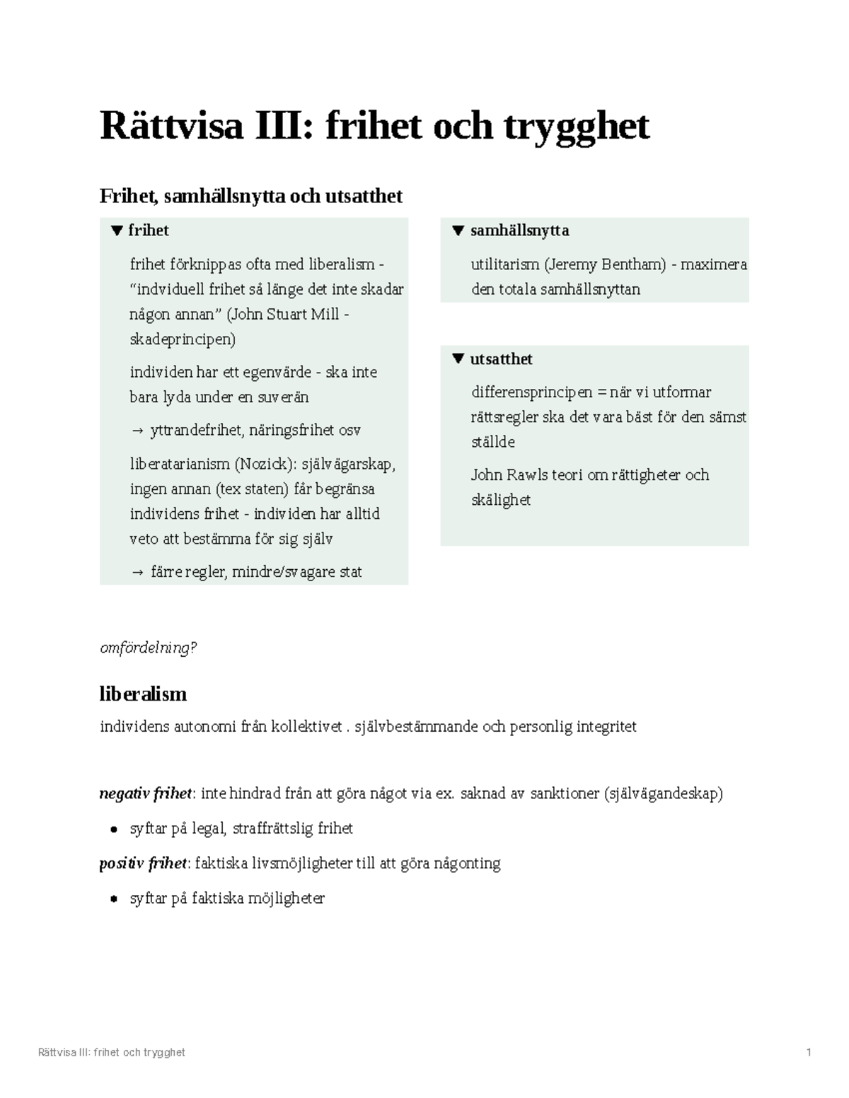 Rättvisa, Frihet och Trygghet: En Analys av Liberalism och Utilitarism ...