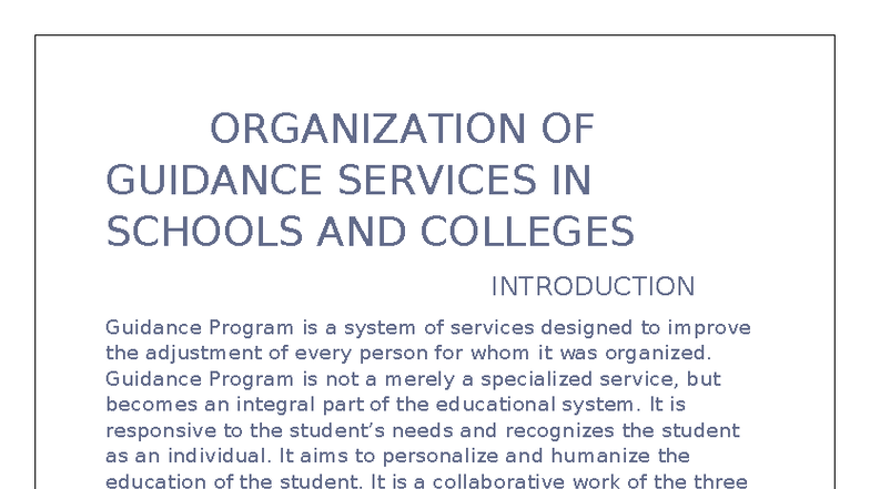 Guidance Services Organization in Schools & Colleges: An Overview - Studocu