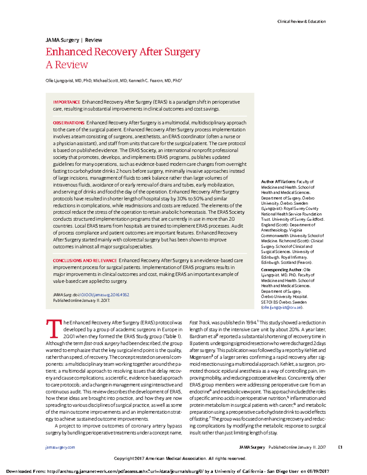 ERAS Protocol: Enhancing Surgical Recovery and Outcomes in JAMA Surgery ...