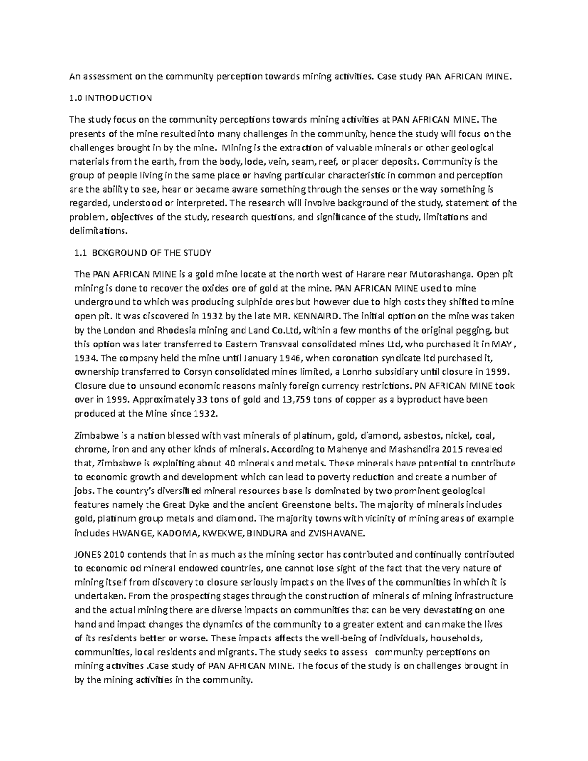 Community Perceptions of Mining: A Case Study on PAN AFRICAN MINE - Studocu