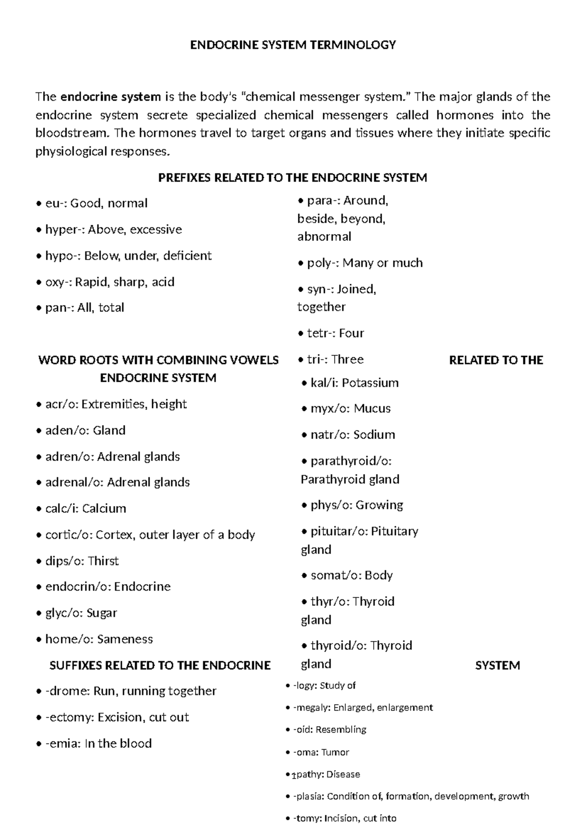 ENDOCRINE SYSTEM TERMINOLOGY: Key Terms and Concepts - Studocu