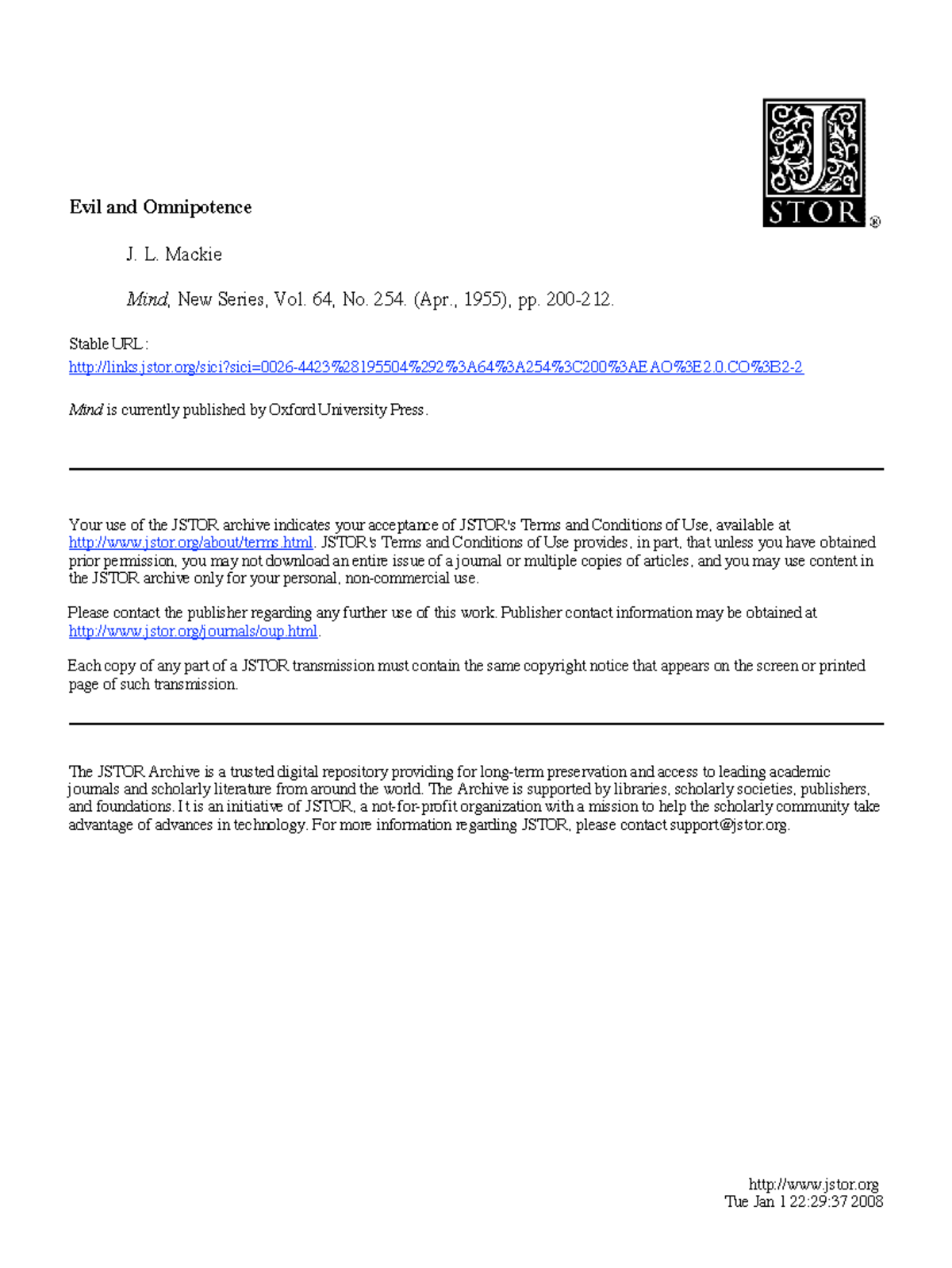 Evil and Omnipotence: A Summary of J. L. Mackie's Arguments (PHIL 101 ...