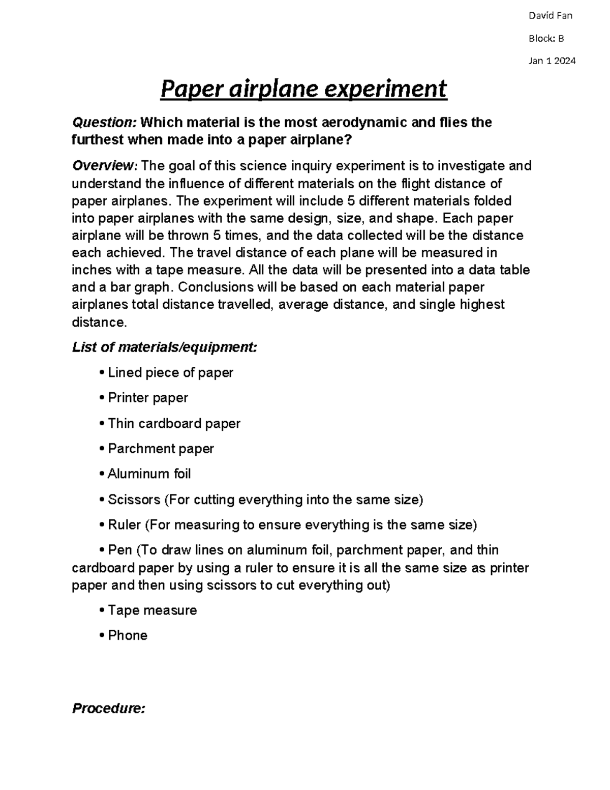 Airplanes - Science 10 Inquiry Project: Aerodynamics Experiment - Studocu