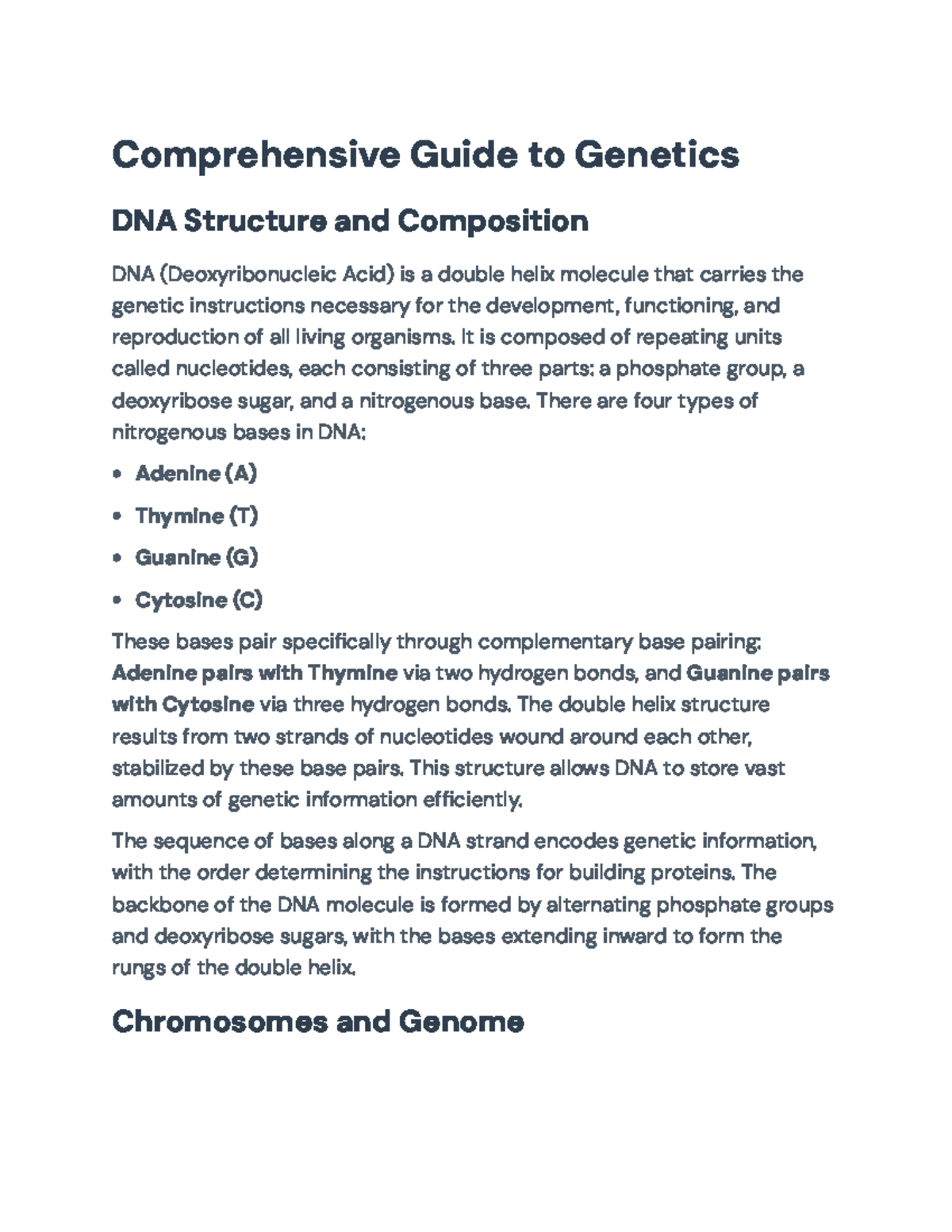 Comprehensive Genetics Study Guide: DNA Structure & Inheritance - Studocu