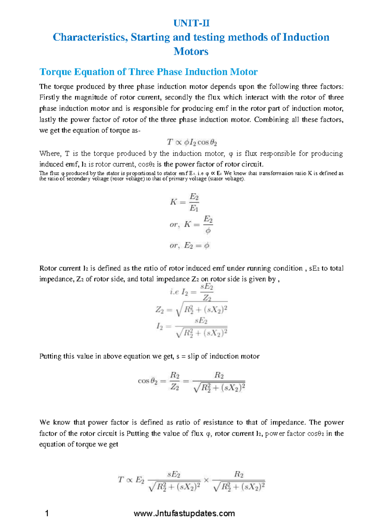 R19 EM 2: Characteristics and Torque Equation of Induction Motors - Studocu
