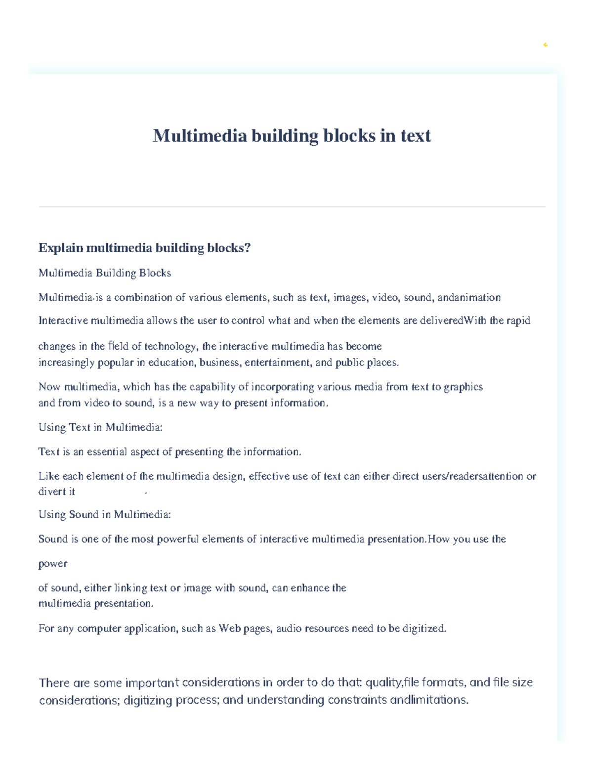 Multimedia Building Blocks Overview and Interactive Elements - Studocu