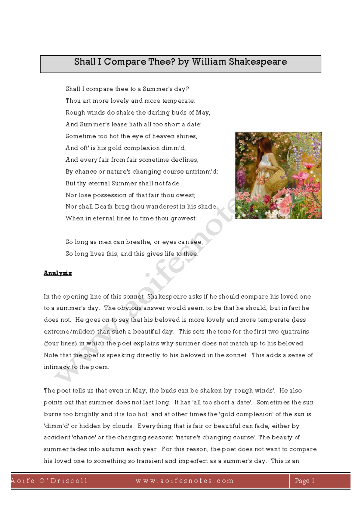 Shall I Compare Thee? Analysis Notes on Shakespeare's Sonnet - Studocu