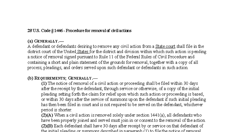 28 U.S. Code § 1446 & 1447: Civil Action Removal Procedures - Studocu