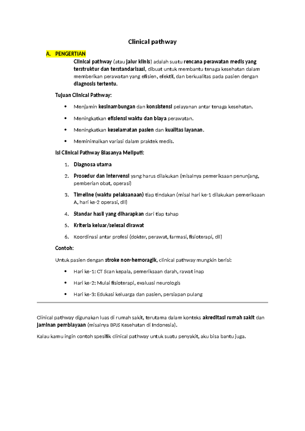 Clinical Pathway: Pengertian, Fungsi, dan Implementasi di RS - Studocu