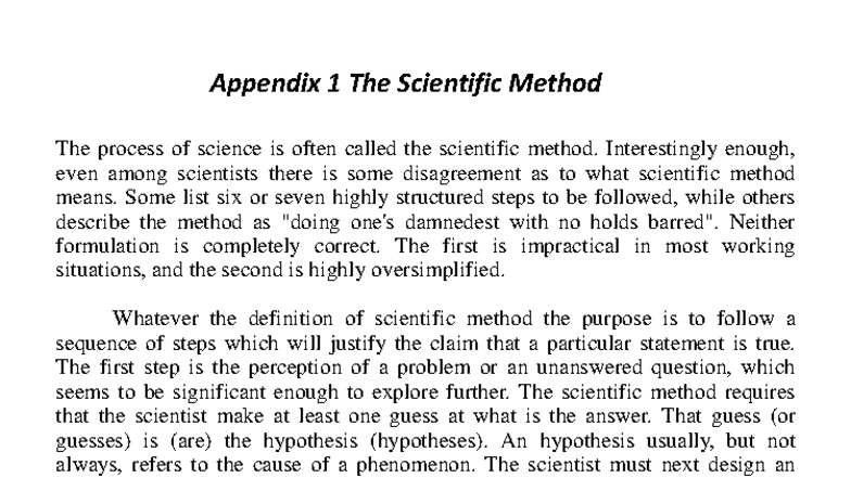 Appendix 1: Understanding the Scientific Method in Experiments - Studocu