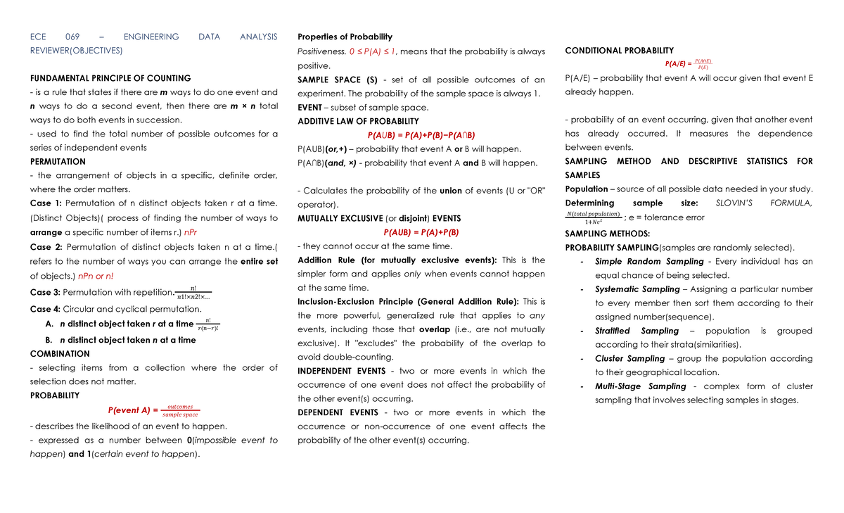 ECE 069 Engineering Data Analysis: Probability Concepts Review - Studocu