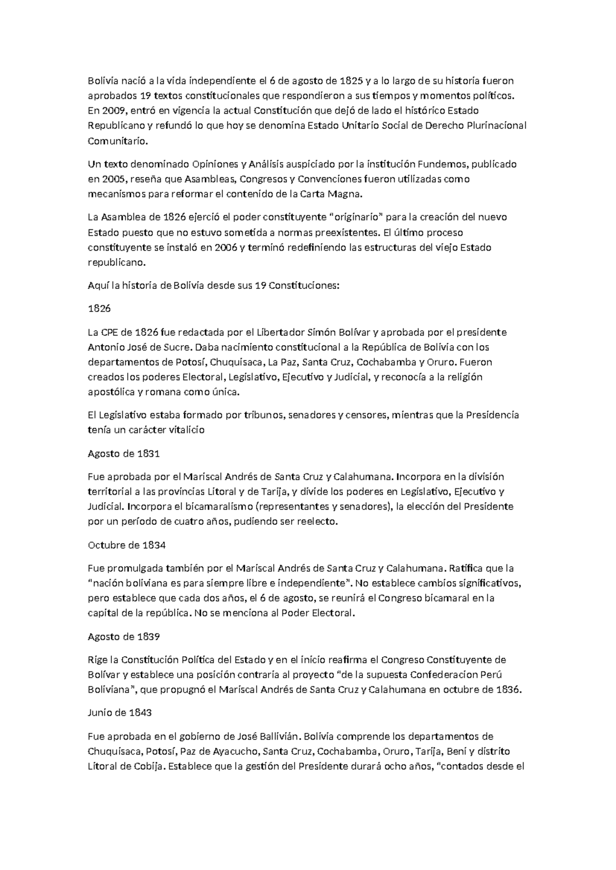 La Historia de Bolivia y Sus 19 Constituciones Políticas - Studocu