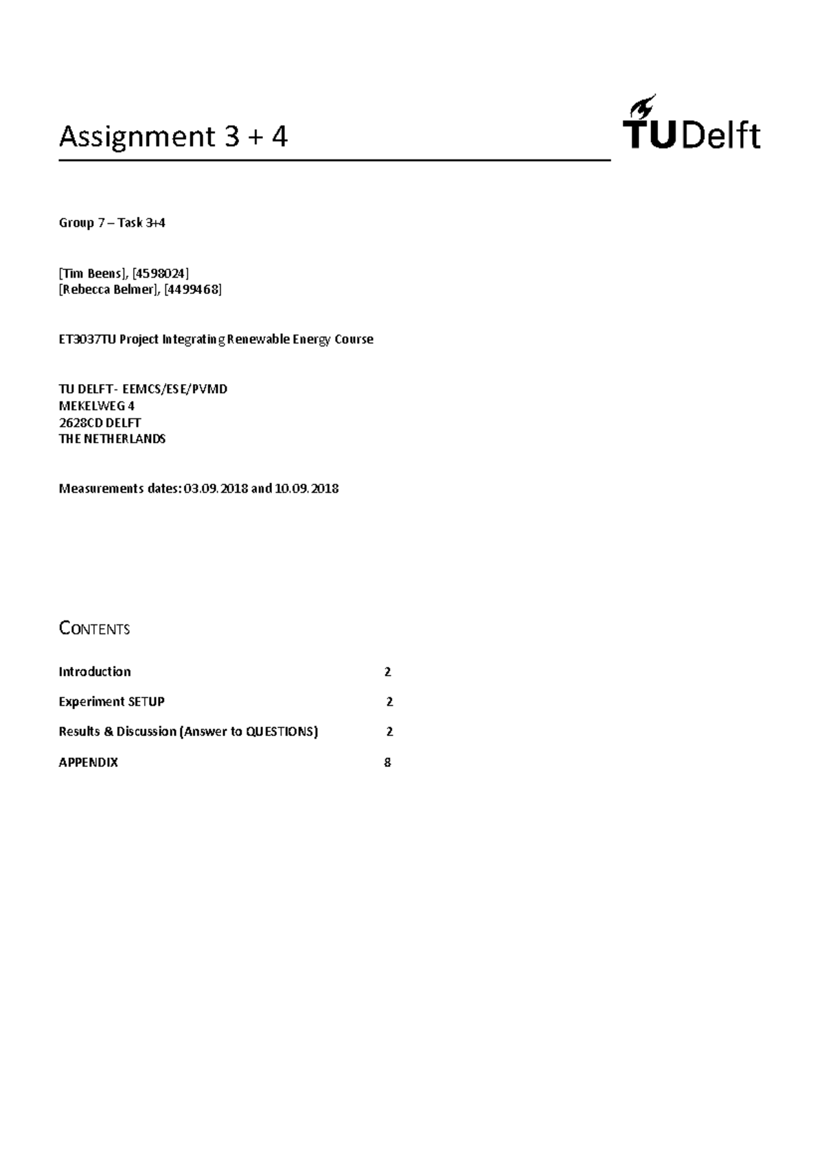 ET3037TU Report on Assignments 3 & 4: PV Module Efficiency Analysis ...